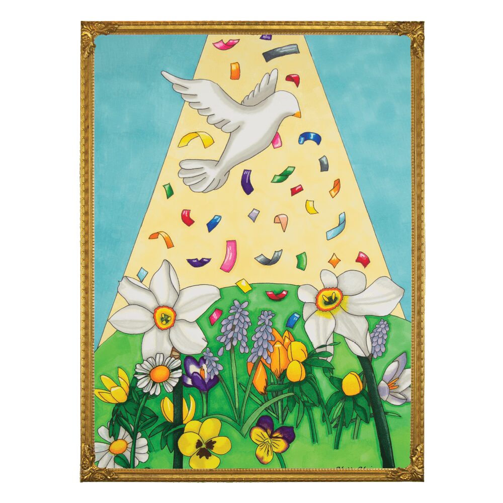 Pinseprint - Due og blomster - A5 print - Mette Mains